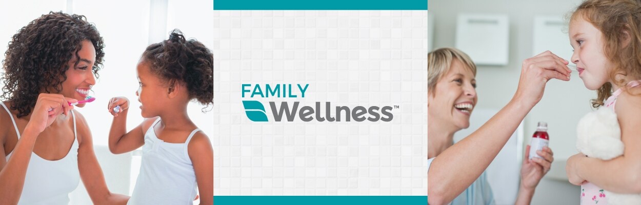 Family Wellness logo and photos of adults and children brushing teeth ...