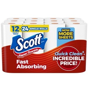 Scott Paper Towels, Choose-A-Sheet, 12 Double Rolls = 24 Regular Rolls (108 Sheets Per Roll ...