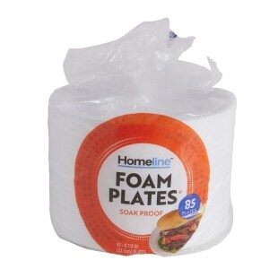 Homeline Soak Proof White Foam Plates, 85 ct.