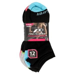 Pro Player(R) Women's Black No-Show Socks for shoe sizes 4 - 10, 12 pk.