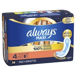 Always Size 4 Overnight Maxi Pads, 28 ct. | Family Dollar