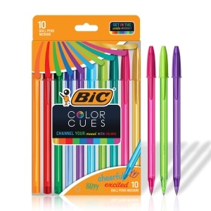 BIC Color Cues Pen Set, 10-Count Pack, Assorted Colors, Fun Color Pens ...