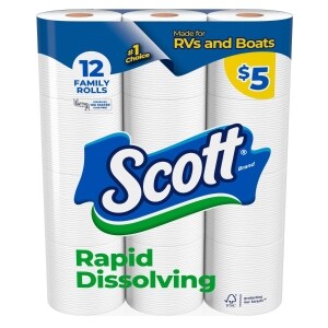 Scott Rapid-Dissolving Toilet Paper, 12 Family Rolls, Sustainable ...