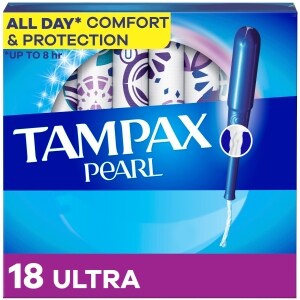 Tampax Pearl Tampons, with LeakGuard Braid, Ultra Absorbency, Unscented ...