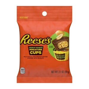 REESE'S Crunchy Peanuts Miniatures Milk Chocolate Peanut Butter Cups, Candy Bag, 2.1 oz | Family ...