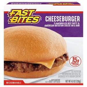 Fast Bites® Flamebroiled Beef Cheeseburger, 4.6 oz (Frozen)