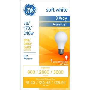 GE Soft White 70/170/240W 3-Way Reader Light Bulb, 1-pk.