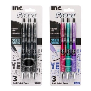 Inc Forma Black Retractable Ball Point Pens, 3-ct.