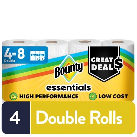 Bounty Essentials Select-A-Size Paper Towels, 4 Double Rolls, White ...