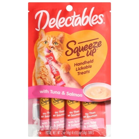 Hartz Delectables Squeeze Up Tuna and Salmon Lickable Cat Treats, 4 ct., .5 oz Tubes