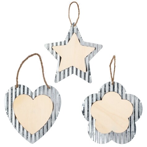 Wooden and Metal Hanging Decorative Plaques, 6.75x7-in.