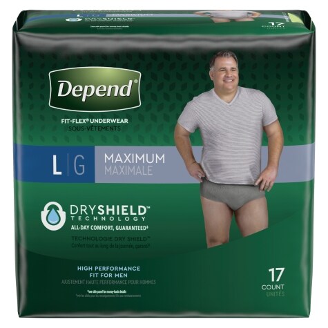Depend Fit-Flex Maximum Large Gray Underwear for Men, 17-ct. Packs