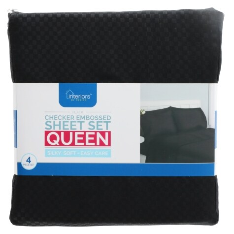 Interiors By Design Queen-Size Black Checker-Embossed Sheet Sets, 4 pc.