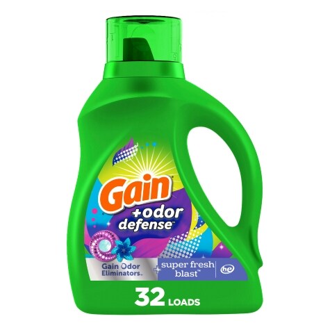 Gain + Odor Defense Liquid Laundry Detergent, Super Fresh Blast Scent ...