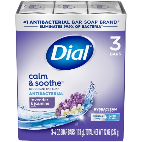 Dial Antibacterial Bar Soap, Calm & Soothe, Lavender & Jasmine Scent, 4 ...