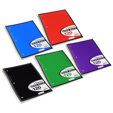 Wide-Ruled 3-Subject Notebooks Assorted