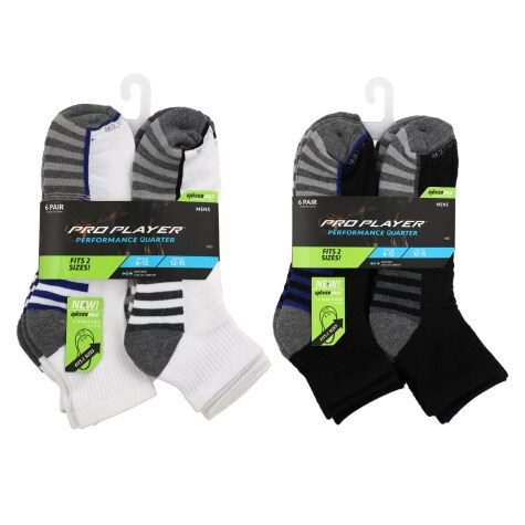 Pro Player Men's Size 6-12 & 12-15 Performance Quarter Ankle Socks, 6-pk.