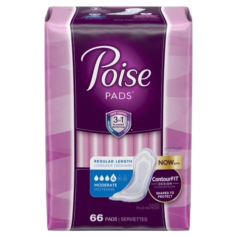 Poise Regular Moderate Absorbency Pads, 66 ct.