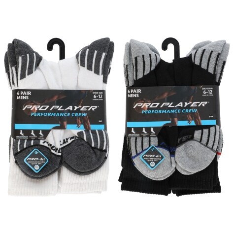 Pro Player Men's Size 6-12 Crew Socks, 6 Pair