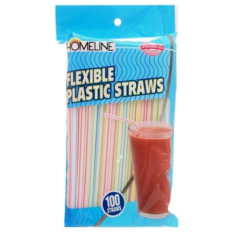 Homeline Flexible Plastic Straws, 100 ct.