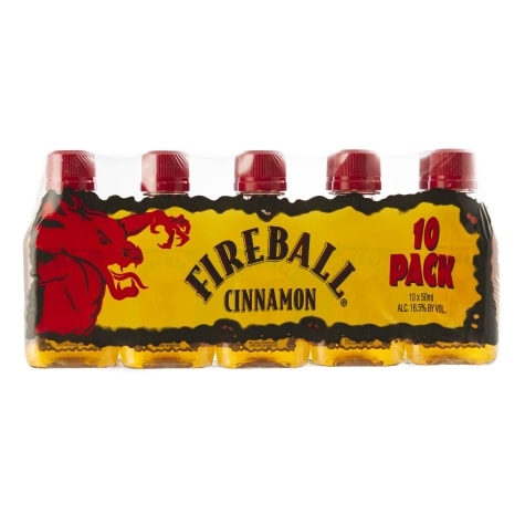 Fireball Cinnamon Malt Beverage, 50ml Bottles, 10 Count, 33 Proof ...