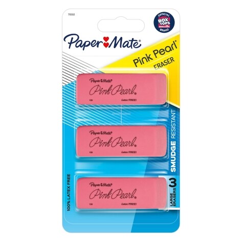 Paper Mate Pink Pearl Eraser, 3 pc Pack.