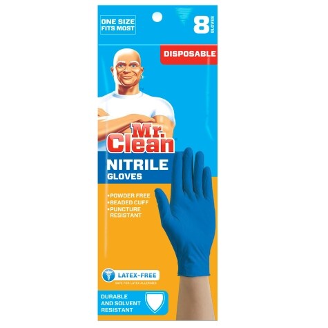 Mr. Clean Disposable Nitrile Gloves, 8 Count, 4 Pair