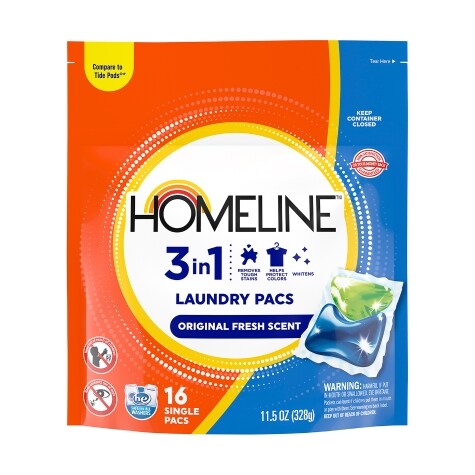 Homeline 3-in-1 Original Fresh Scent Laundry Pacs, 16 ct.