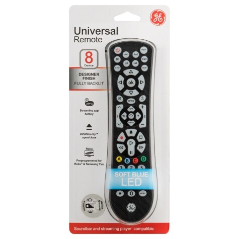GE 8-Device Universal Remote Control, Textured Black, Backlit