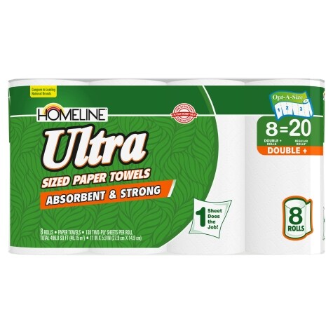 Homeline Ultra Opt-a-Size Double Plus Paper Towel Rolls, 8-ct.
