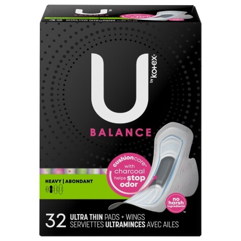 U by Kotex Balance Heavy Ultra Thin Pads + Wings 32 ea