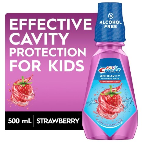 Crest Kid's Anticavity Alcohol Free Fluoride Rinse, Strawberry Rush, 16 ...