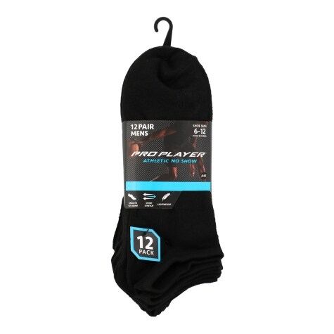 Pro Player Men's Size 6-12 Black No-Show Socks, 12 Pair