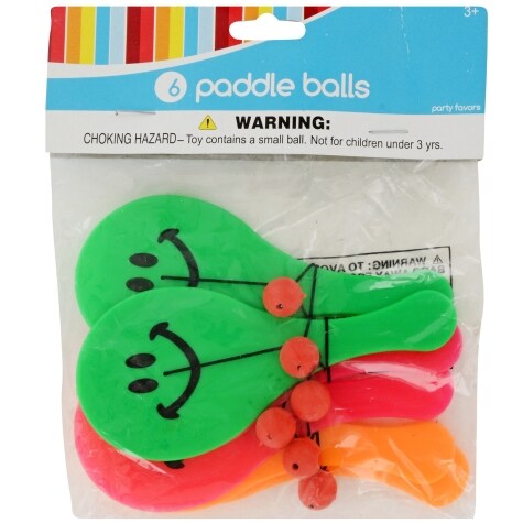 Colorful Smiley-Face Paddle Ball Sets, 6 ct.