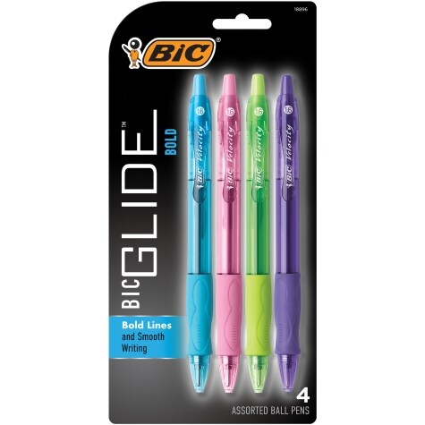 BIC Glide Bold Assorted Ballpoint Pens, Bold Point (1.6mm), 4-Count ...