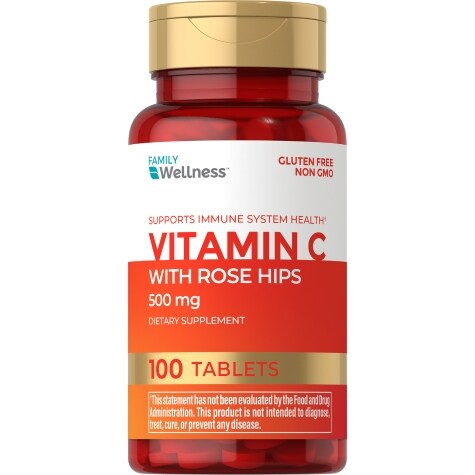 Family Wellness C 500 mg + Rose Hips Tablets, 100 ct.