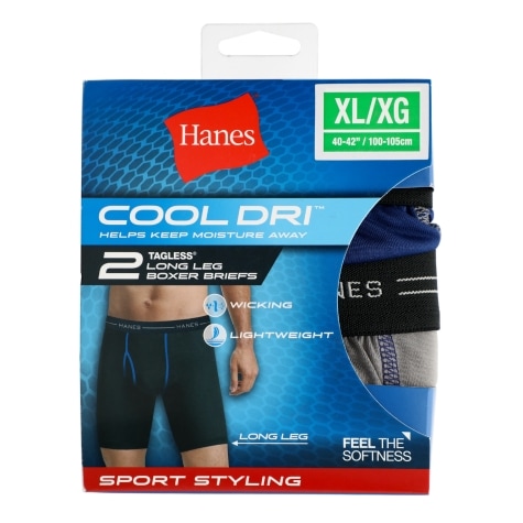 Hanes Cool Dri Extra Large Tagless Long Leg Boxer Briefs, 2 ct.
