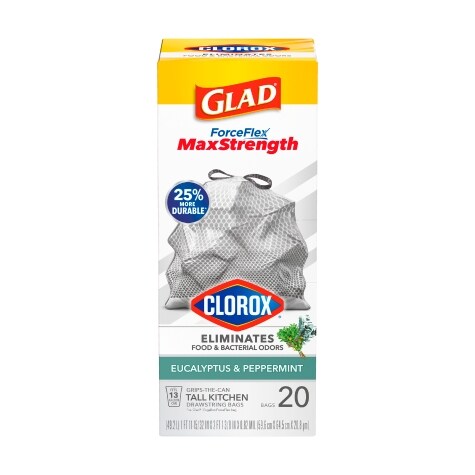 Glad® Force Flex Max Strength with Clorox™ Tall Kitchen Drawstring ...