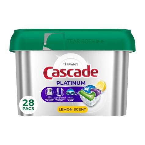 Cascade Platinum ActionPacs Dishwasher Detergent Tabs, Lemon, 30 ct.