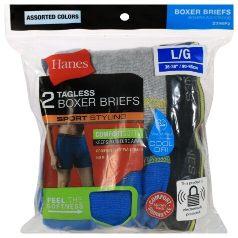 Hanes Assorted Men's Large Tagless Boxer Briefs, 2 ct.
