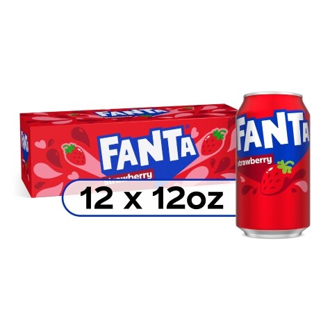 Fanta Strawberry Soda Fruit Flavored Soft Drink, 12 fl oz, 12 Pack ...