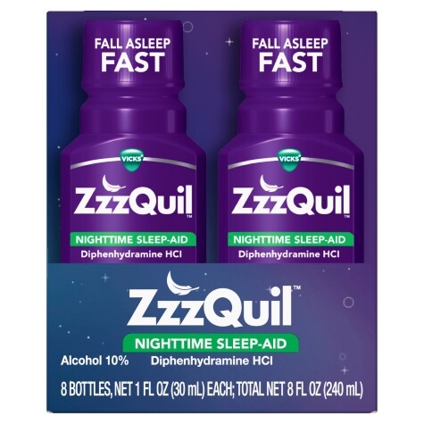 ZzzQuil Liquid Sleep Aid, Diphenhydramine 50mg HCl, Nighttime Sleep Aid ...