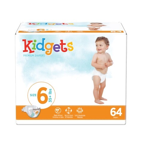 Kidgets Size 6 Premium Diapers, 64-ct.