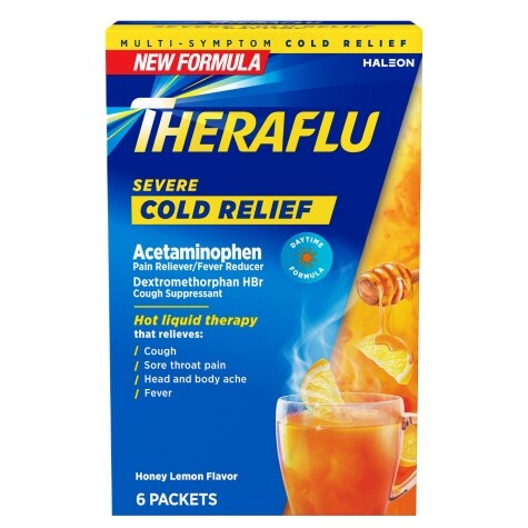 Theraflu Daytime Severe Cold Relief Powder, Honey Lemon Flavor, 6 Count ...