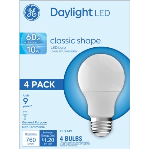 GE Daylight Soft White 60W LED Light Bulb, 4-pk.