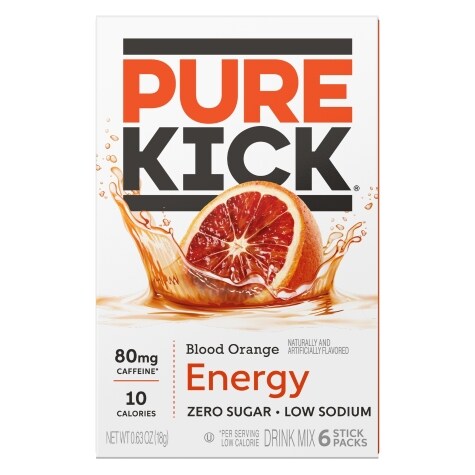 Pure Kick Blood Orange Energy Drink Sticks, 6ct