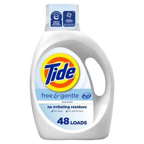 Tide Free & Gentle Liquid Laundry Detergent, 48 Loads, 63 fl oz, Tide ...