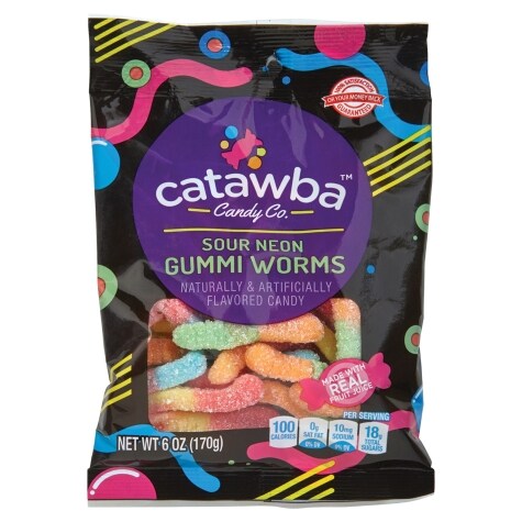 Catawba Candy Co. Sour Neon Gummi Worms, 6-oz. Bags