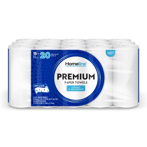 Homeline Strong and Absorbent 2-Ply Premium Paper Towel Rolls, 15-ct. Pack