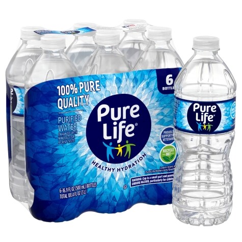 Pure Life Purified Water, 16.9 Fl Oz / 500 mL, Plastic Bottled Water (6 ...